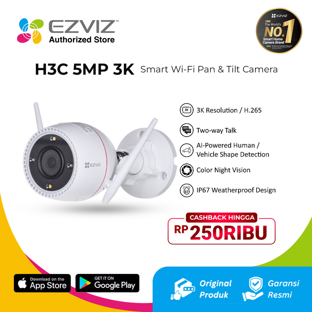 Jual EZVIZ H3C 5MP 3K WiFi Smart Home IP Camera CCTV Outdoor Color ...