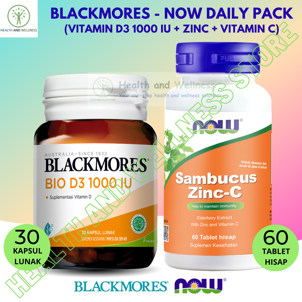 Jual Blackmores Bio D3 1000 IU Kapsul Lunak dan Now Sambucus Zinc C 60 ...