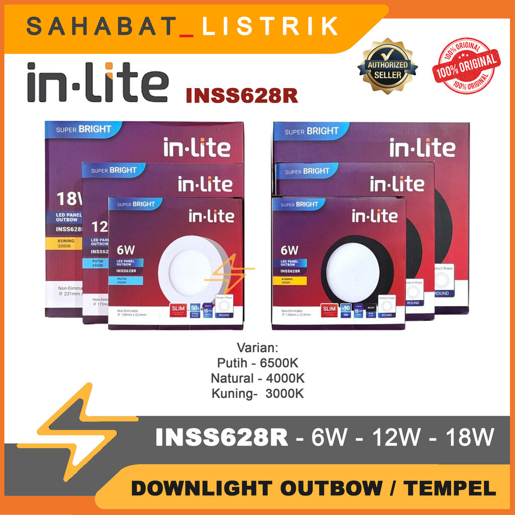 Jual INLITE INSS628R PANEL OUTBOW OB BULAT HITAM PUTIH 6 WATT 12 WATT ...