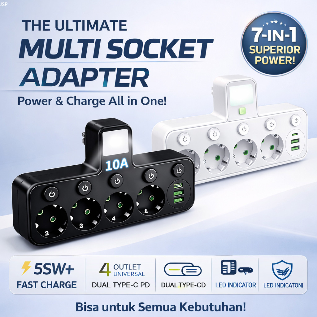 Jual 2026 Baru Stop Kontak Multi Outlet EU Plug Power Strip | Expander ...