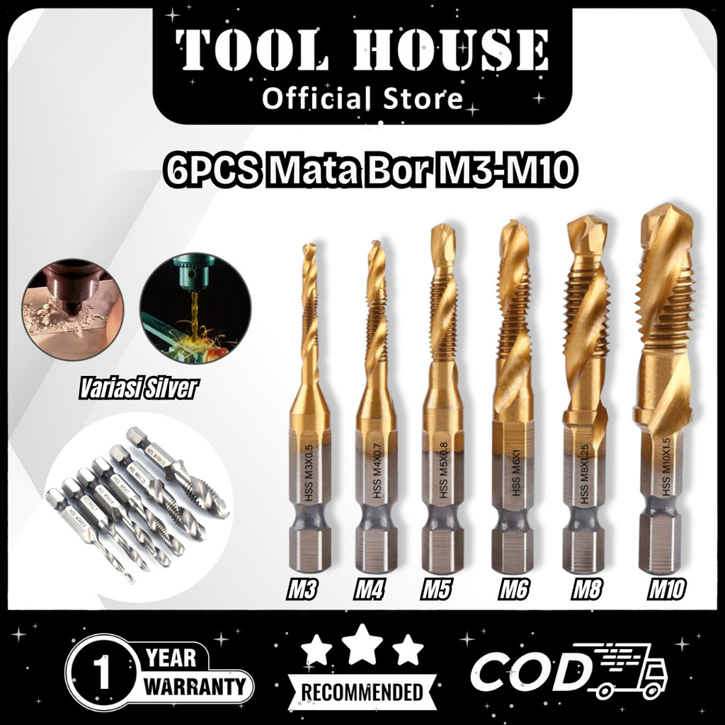 Jual Tool House [Garansi Toko 1 Tahun] 6PCS Mata Bor Pembuat Ulir Drat ...