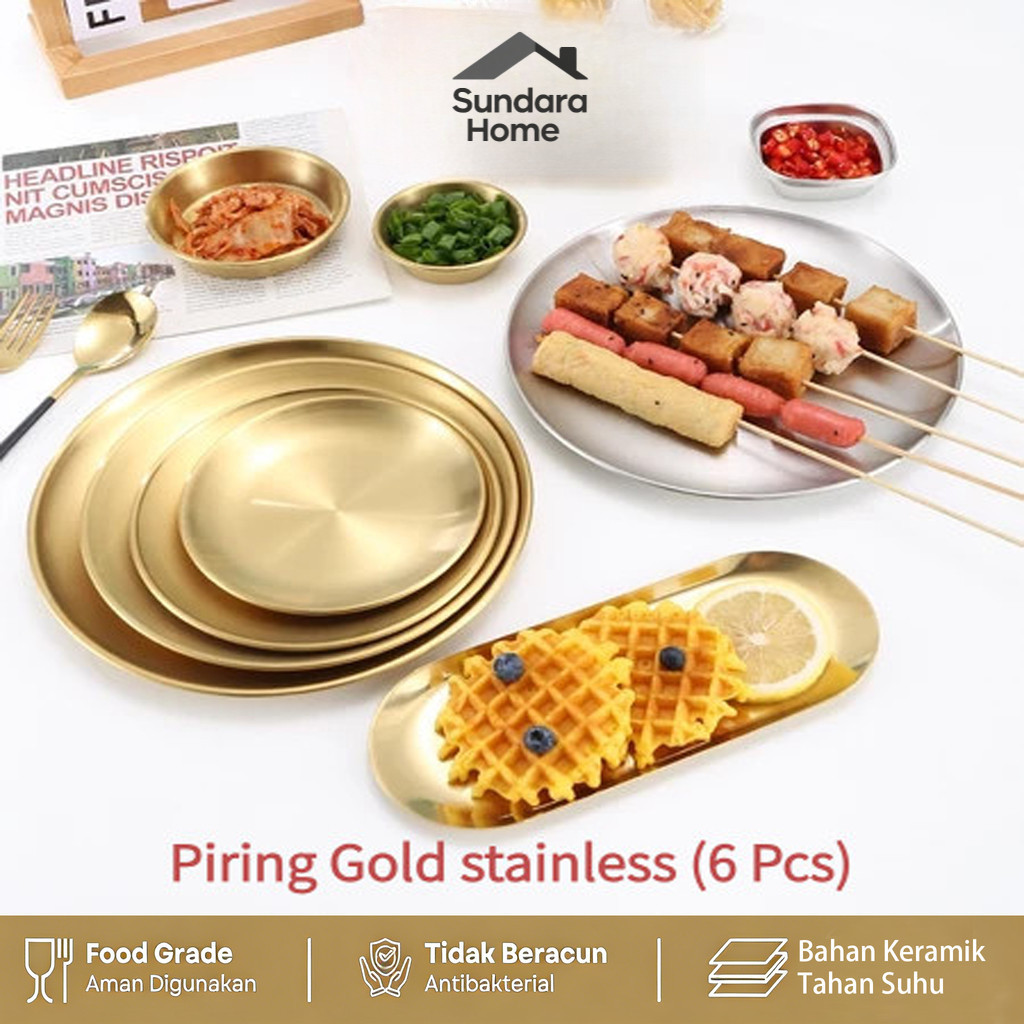 Jual Sundara Home - 6pcs Piring gold Piring stainless Gold Korea/Piring ...