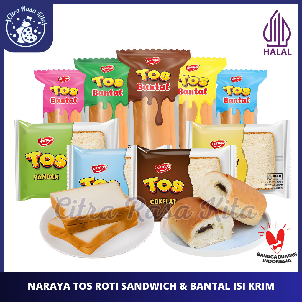Jual Naraya TOS Roti Sandwich Isi Krim Cokelat,Keju,Vanilla Dan Pandan ...
