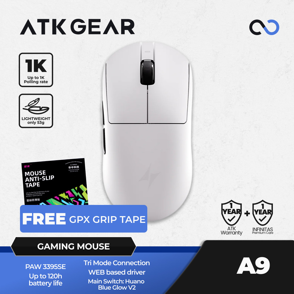 Jual ATK A9 Wireless Light Weight PAW3395SE Gaming Mouse GPX shape ...