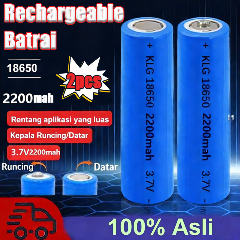 Jual Baterai 2Pcs 18650 2200mAh Baterai Rechargeable 3.7V Baterai ...