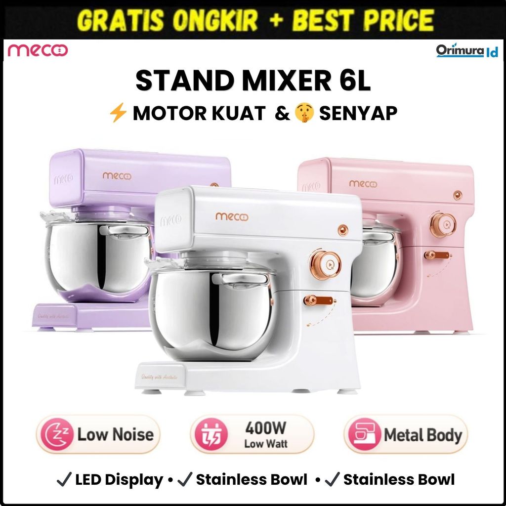 Jual Stand Mixer 6L Mecoo Aesthetic | Mixer Roti Kue Silent Motor LED ...
