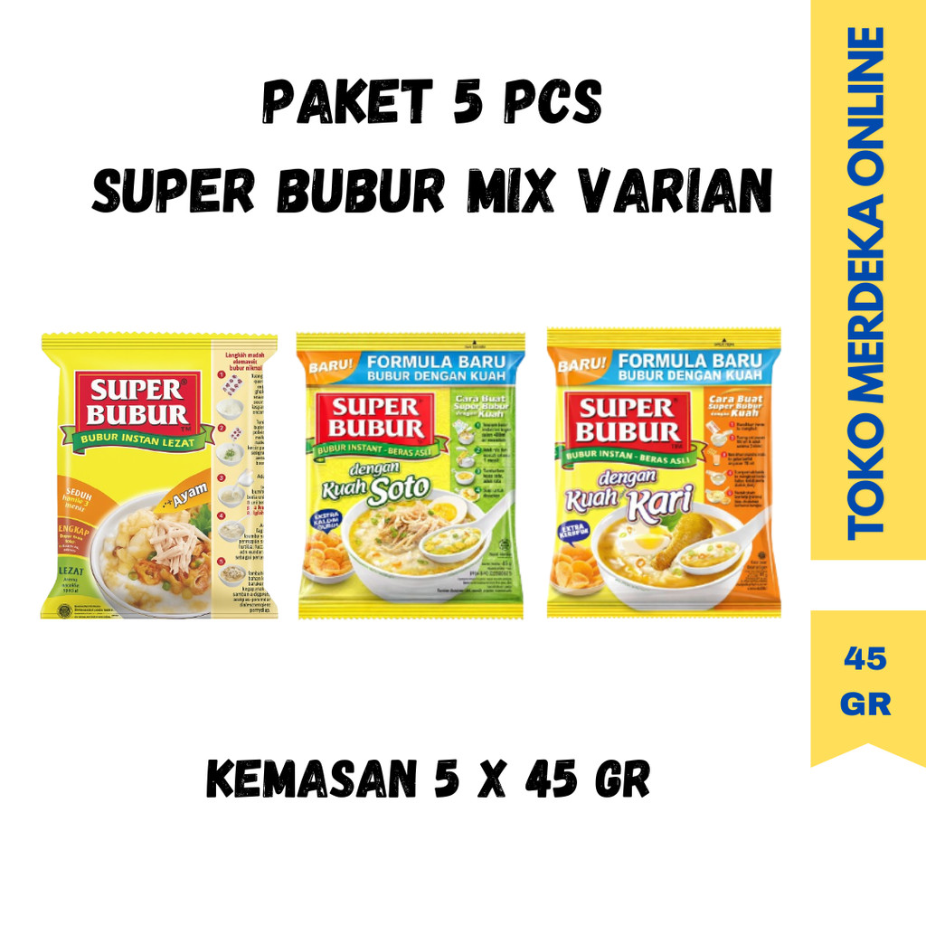 Jual PAKET 5 SUPER BUBUR AYAM BUBUR INSTAN 45 GR SINGLE PACK Kemasan 5 ...