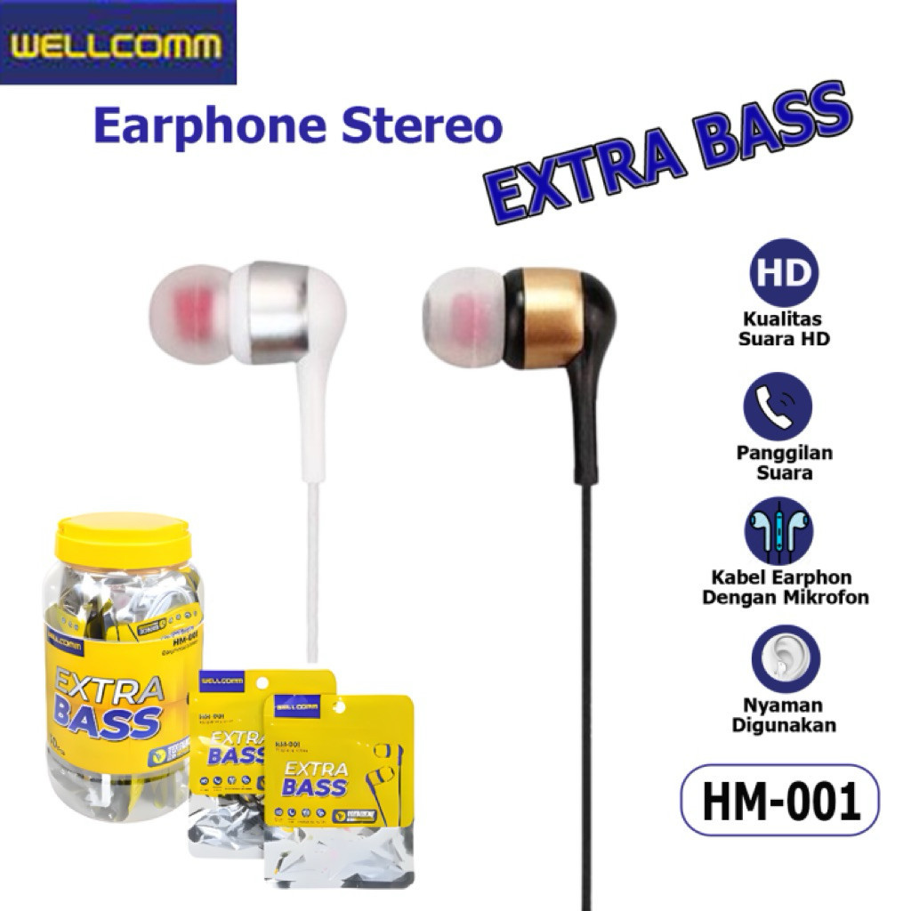 Jual Eceran Headset Stereo Superbass Wellcomm HM-001 Jack 3.5mm ...