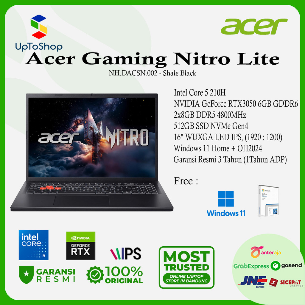 Jual Acer Nitro Lite NL16-71G-5613 Core 5 210H 16GB SSD 512GB 16 ...