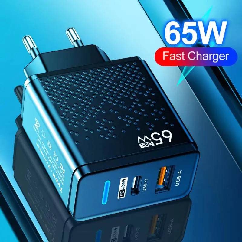 Jual Kepala Charger 65W Dual Port USB Type C PD USB A Fast Charging ...