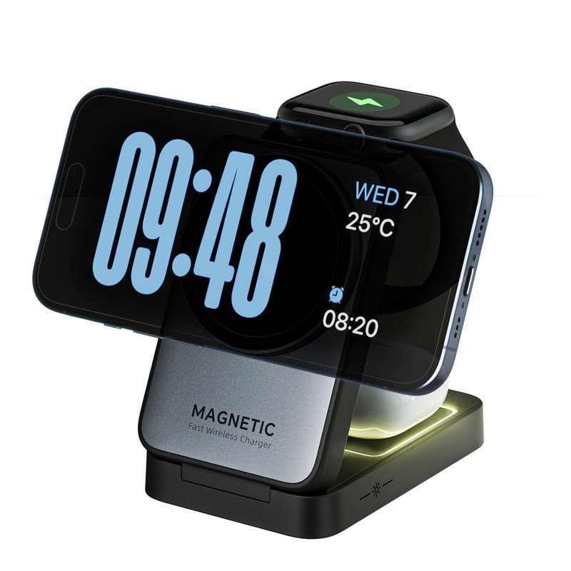 Jual Foldable 3 In 1 Magnetic Wireless arger Stand For Magsafe iPhone ...