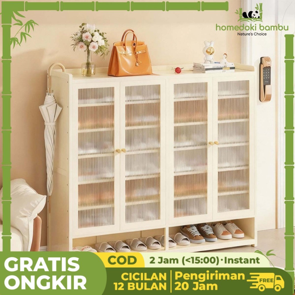 Jual Homedoki Bambu - Rak Sepatu Susun Tertutup/Rak Sepatu Aesthetic ...