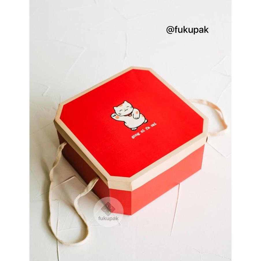 Jual (10pcs) Box CNY 25x25 Fukupak kotak jinjing imlek dus hamper cake ...