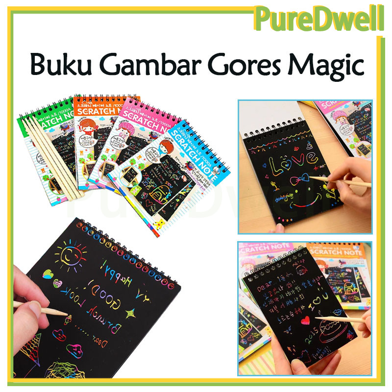 Jual buku gambar gores magic/buku magic warna kertas/mainan edukasi ...