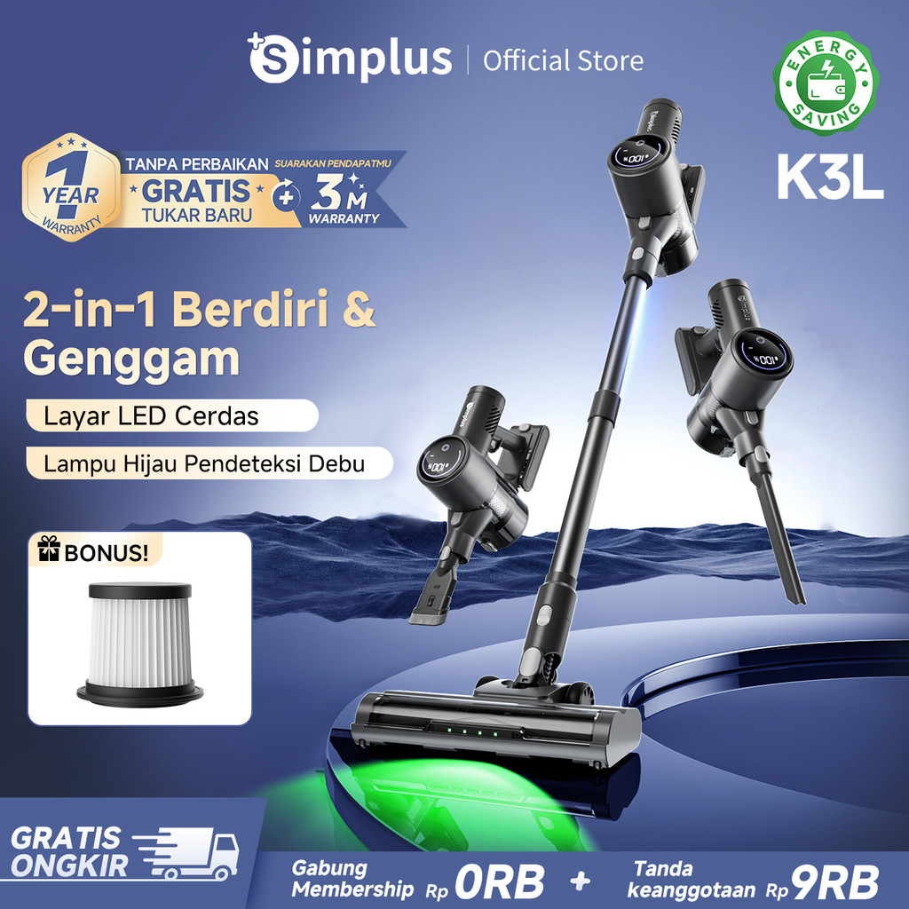 Jual Simplus Vacuum Cleaner Cordless Berdiri Genggam 17000Pa Daya Hisap ...