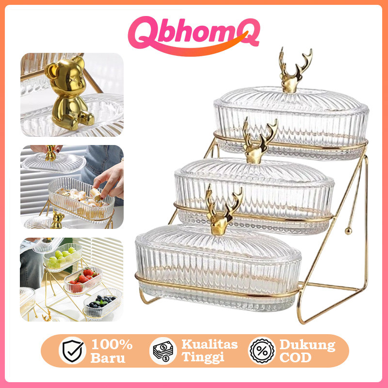 Jual QbhomQ 3 Tingkat Tempat Buah Rangka Besi Baki Dengan Tutup Rusa ...