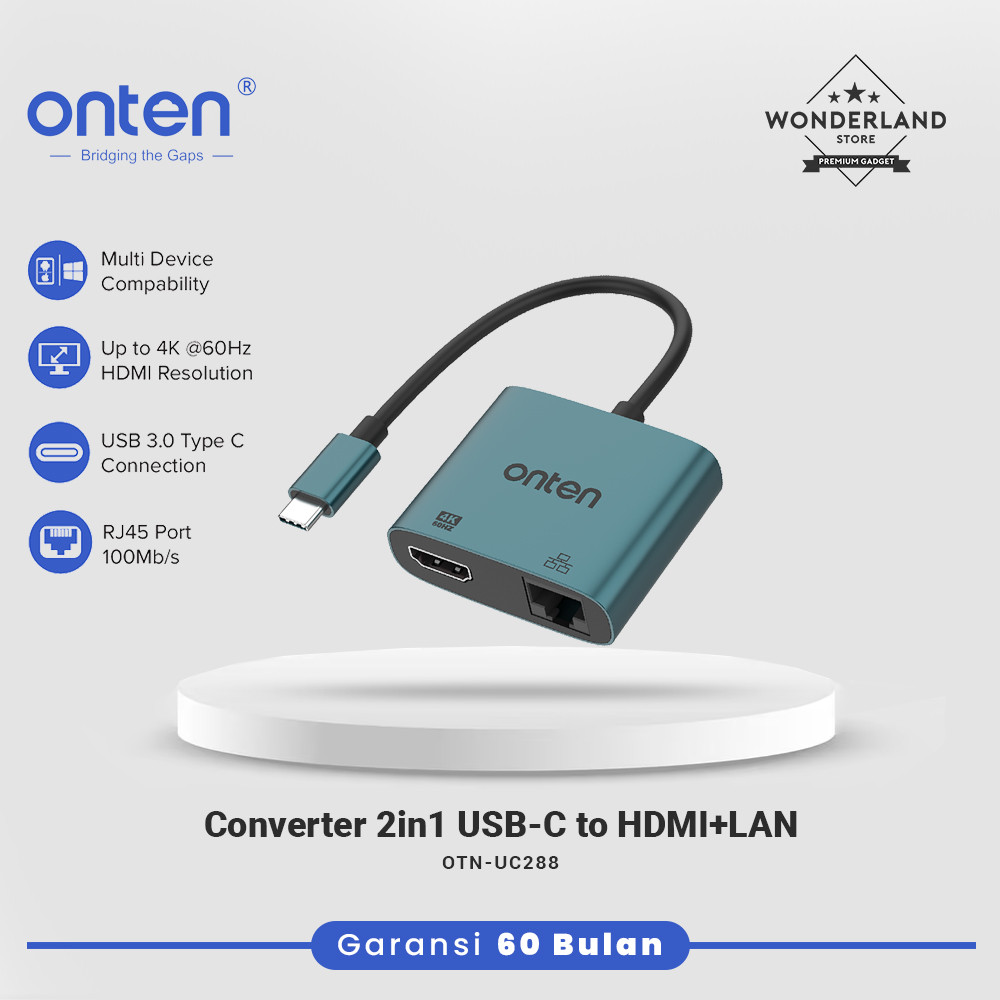 Jual Onten Converter 2in1 USB-C to 4K HDMI+LAN RJ45 Adapter USB HUB OTN ...