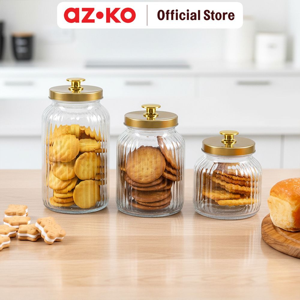 Jual AZKO Culinart Luxe Stoples Kaca Set 3 Pcs Transparan - Gold Toples ...