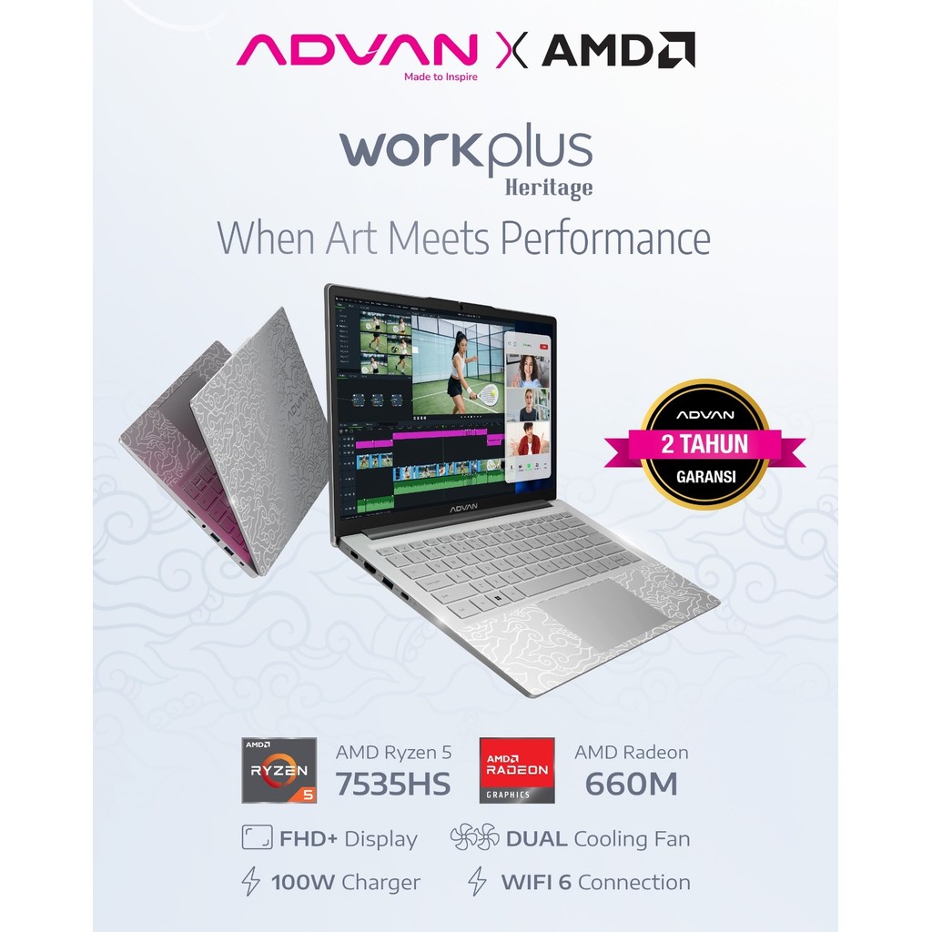 Jual ADVAN Workplus Heritage Polos - MOtif Ryzen 5 7535HS 8GB 512GB SSD ...