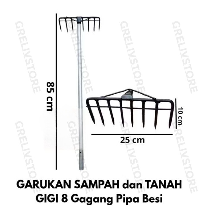 Jual Garuk Sampah Garuk Tanah 8 Gigi Gagang Pipa Besi Panjang 85cm ...