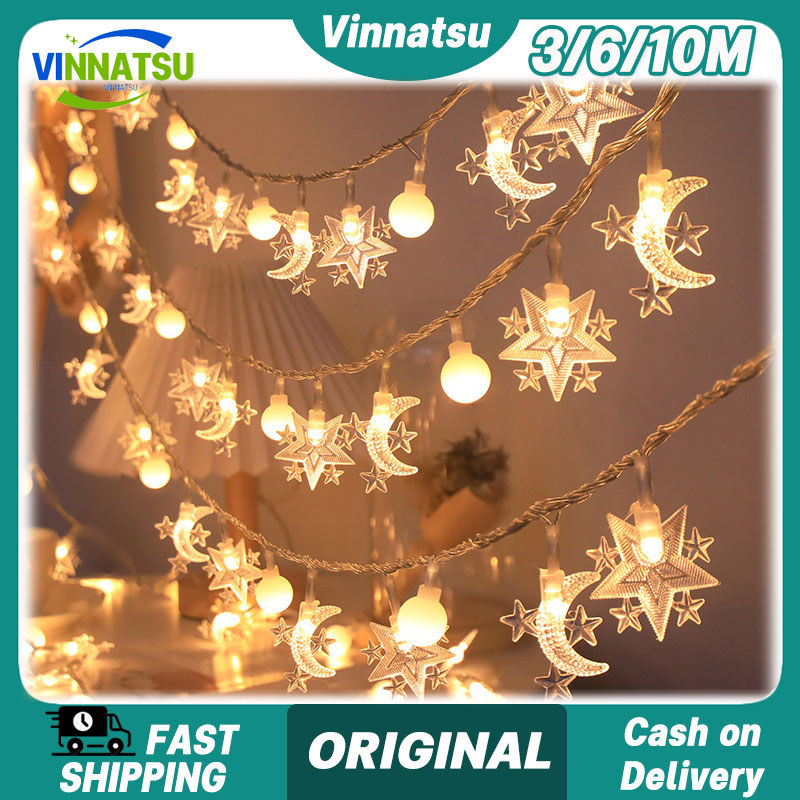 Jual Vinnatsu 3/6/10M Lampu String LED Lampu Tirai Bulan Bintang Lampu ...