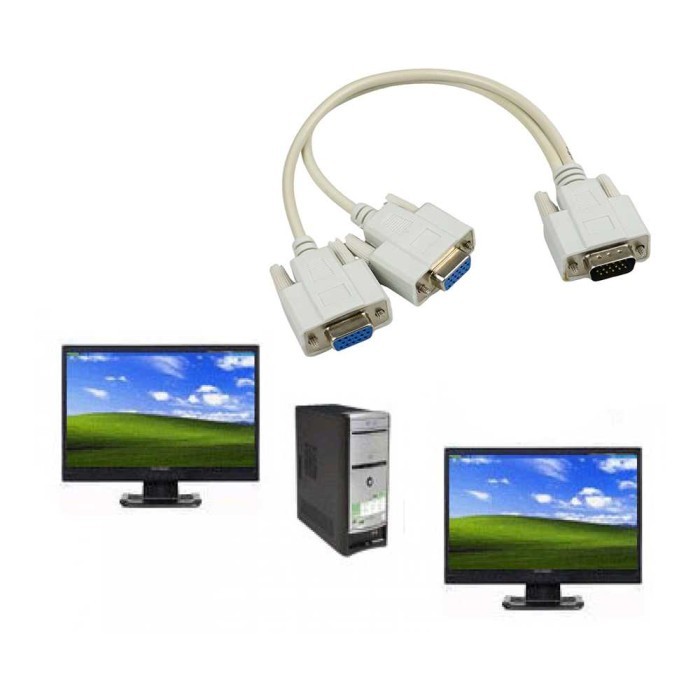 Jual Kabel Splitter VGA 1 ke 2 Dual Monitor VGA 15 Pin Male to Dual ...