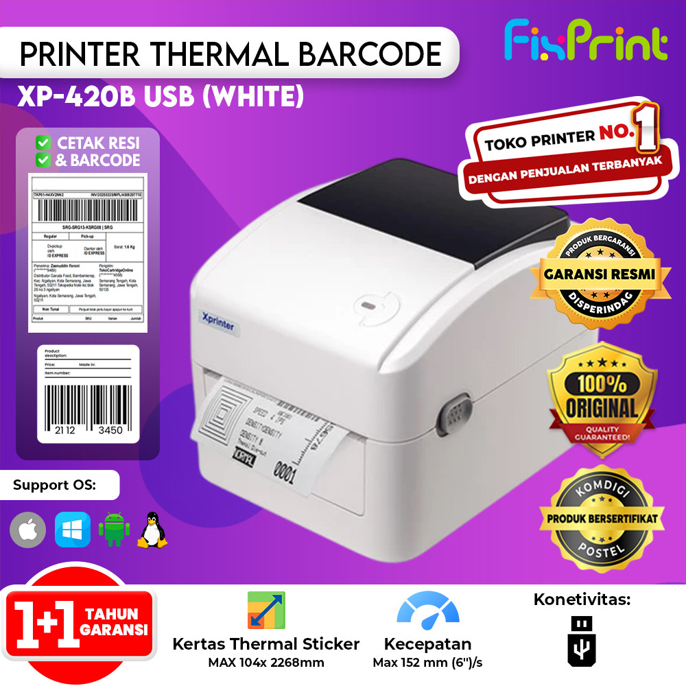 Jual Printer Resi Barcode Thermal XP-420B XP-423B BT-112 USB ...