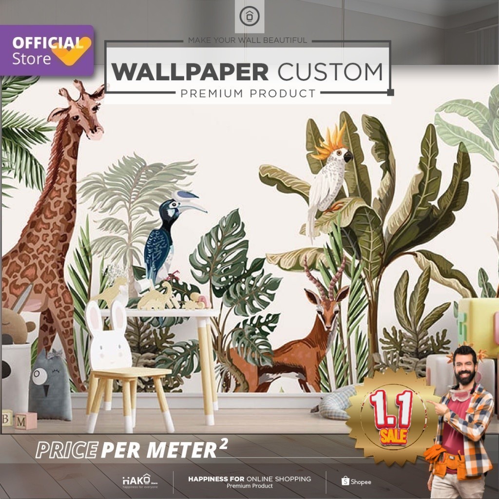 Jual Wallpaper Custom Ruang Bermain Anak | Gambar Burung dan Hewan ...