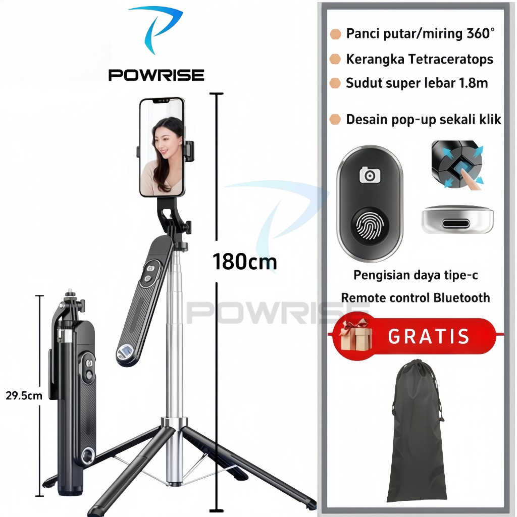 Jual [COD]POWRISE P510 Tongsis Tripod 180cm Selfie Stick Rotate 360 ...