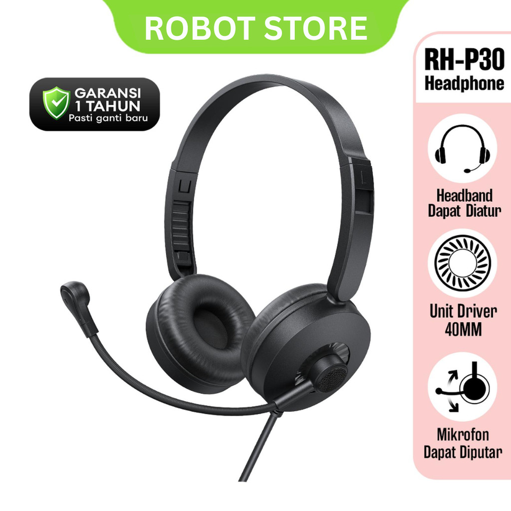 Jual ROBOT RH-P30 Headset Wired 3,5Mm With Adjustable Mikrofon | Shopee ...