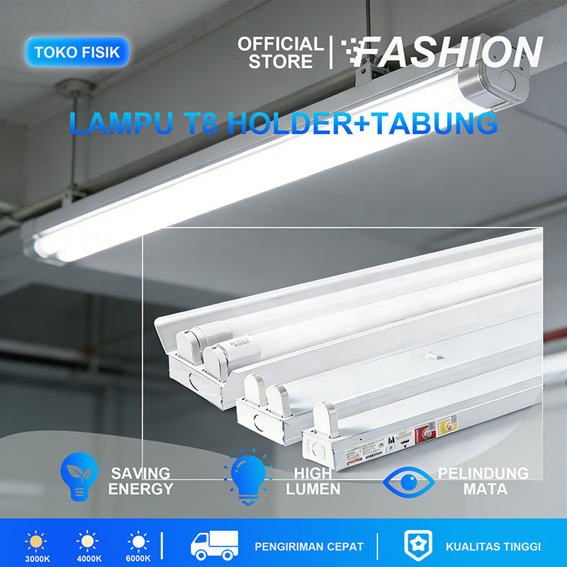 Jual Kap Lampu TL LED T8 Set Komplit 120cm 18W 24W Single Double Kap ...
