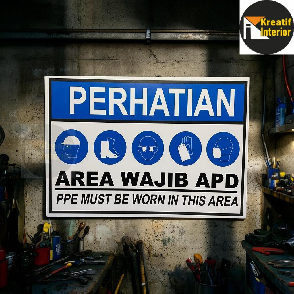 Jual KI AKRILIK SIGN PERINGATAN AREA WAJIB APD BAHAN AKRILIK 2MM 25X16 ...