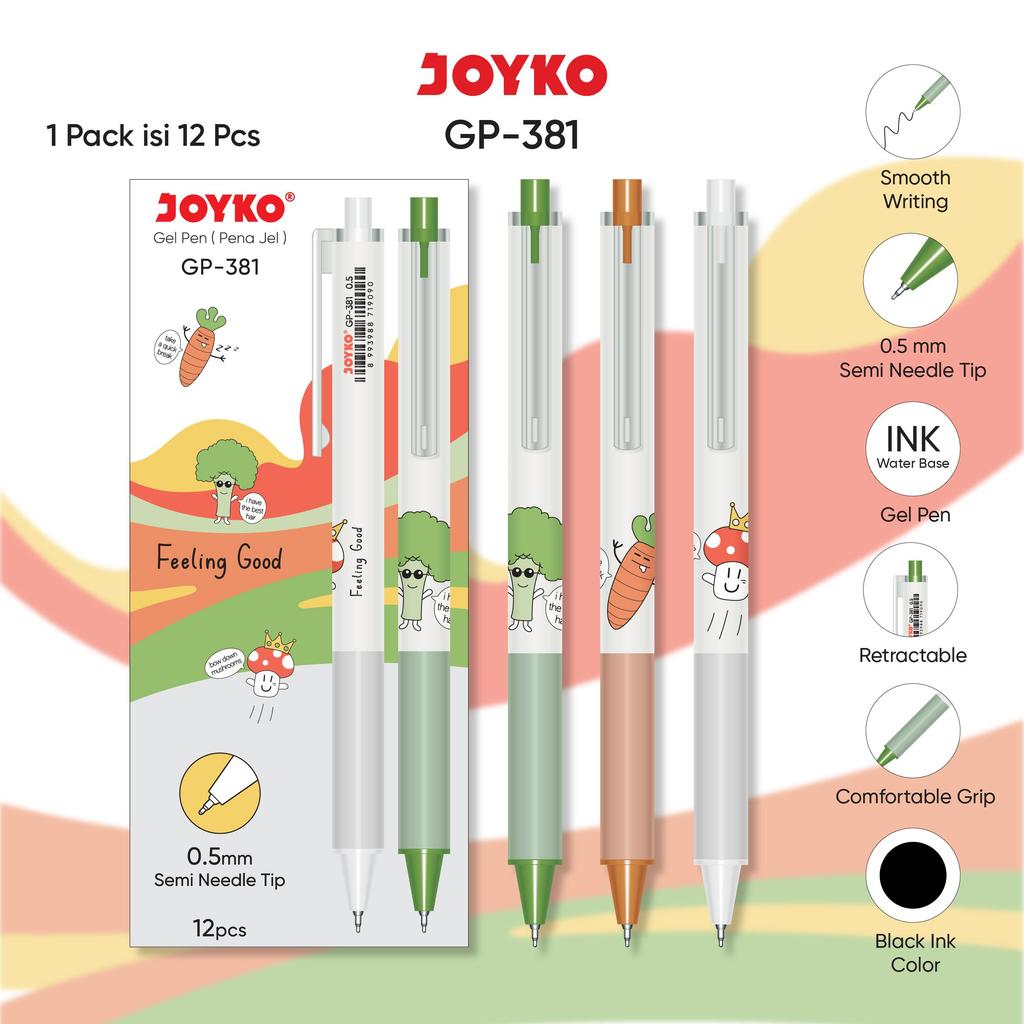 Jual JOYKO Pulpen Gel 1 Pack GP-381 Feeling Good 0.5mm Isi 12 Pcs ...