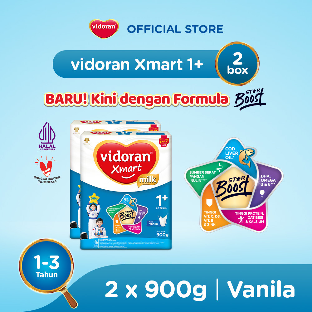 Jual Vidoran Xmart 1+ Imun Up Susu Formula Vanilla [900 G/2 Box ...