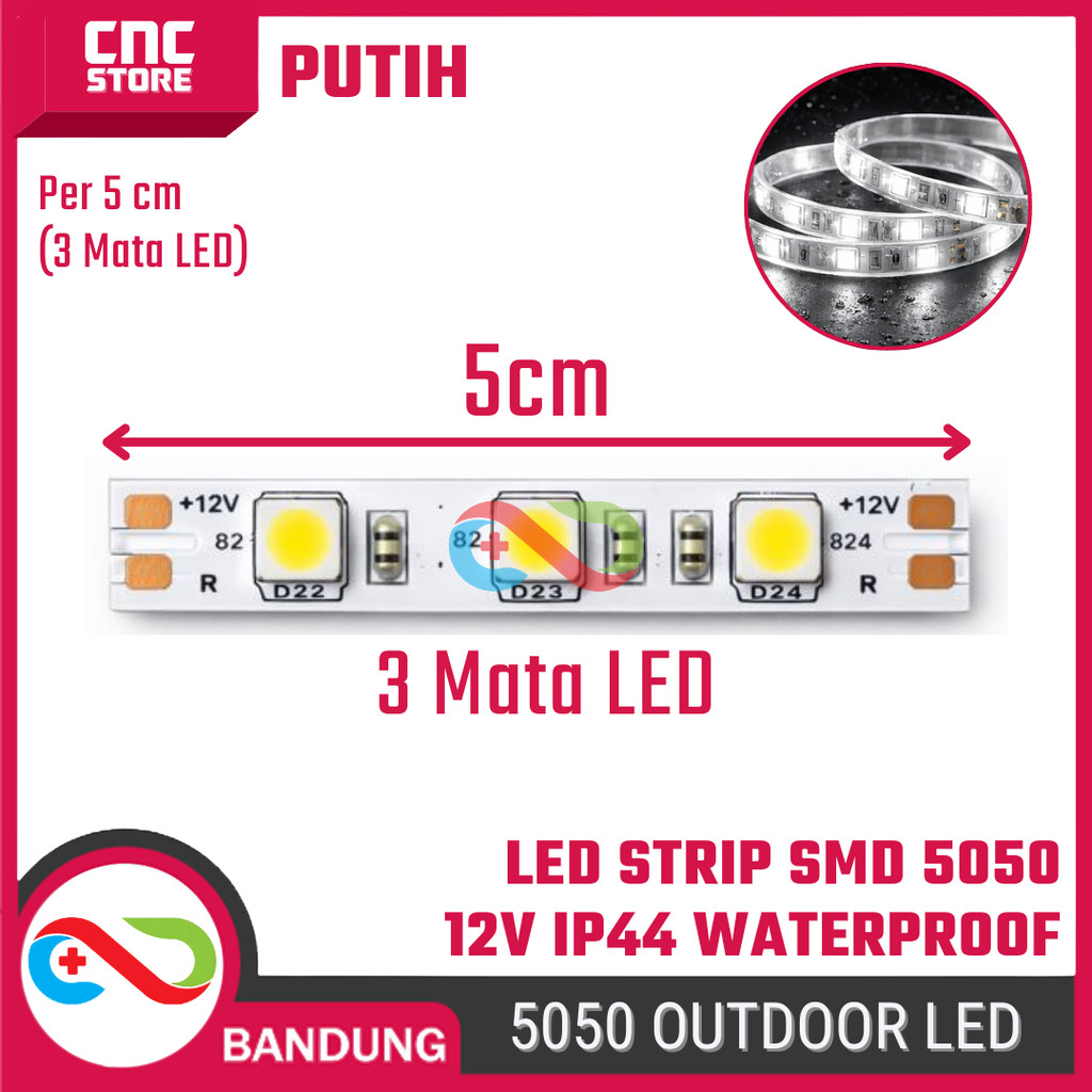 Jual Lampu LED Strip Light Mata Besar 5050 Smd Ip44 Outdoor 5 Cm Putih ...
