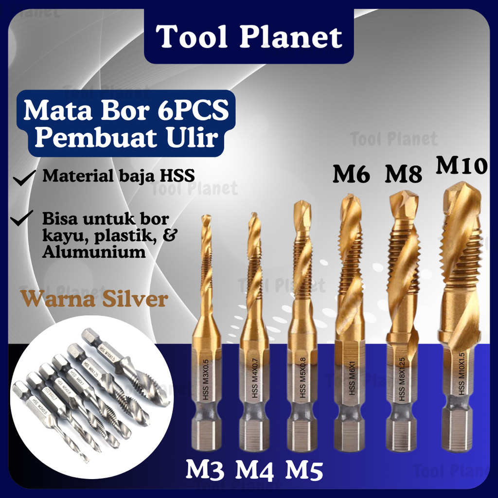 Jual Tool Planet (Garansi 1 Tahun) 6PCS Mata Bor Pembuat Ulir Drat ...