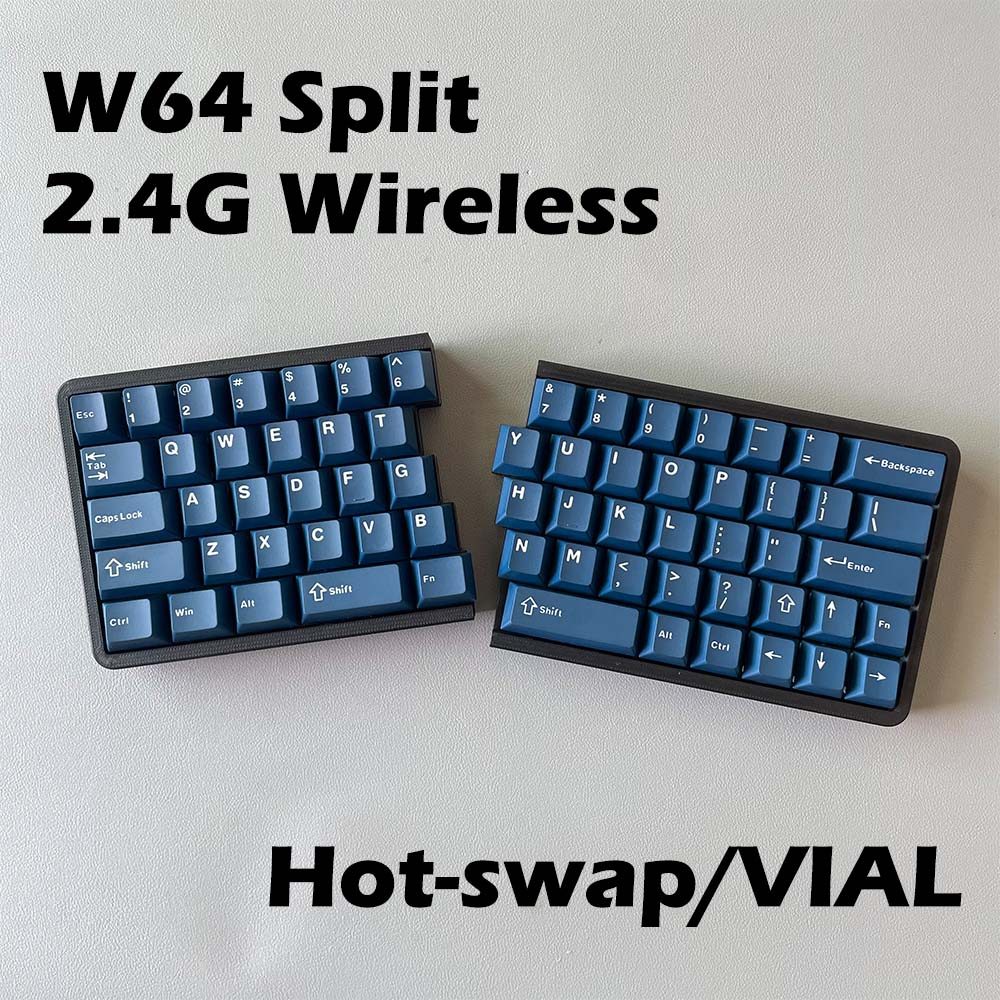 Jual W64 Split Ergonomics Mechanical Keyboard 24G Wireless Hotswap Vial ...