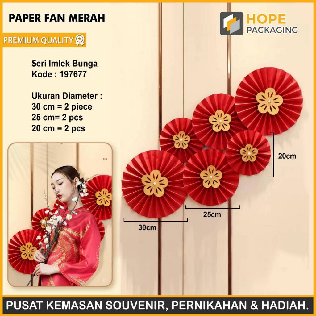 Jual Paper Fan Imlek Merah / Dekorasi Bentuk Kipas / Hiasan Kipas Imlek ...