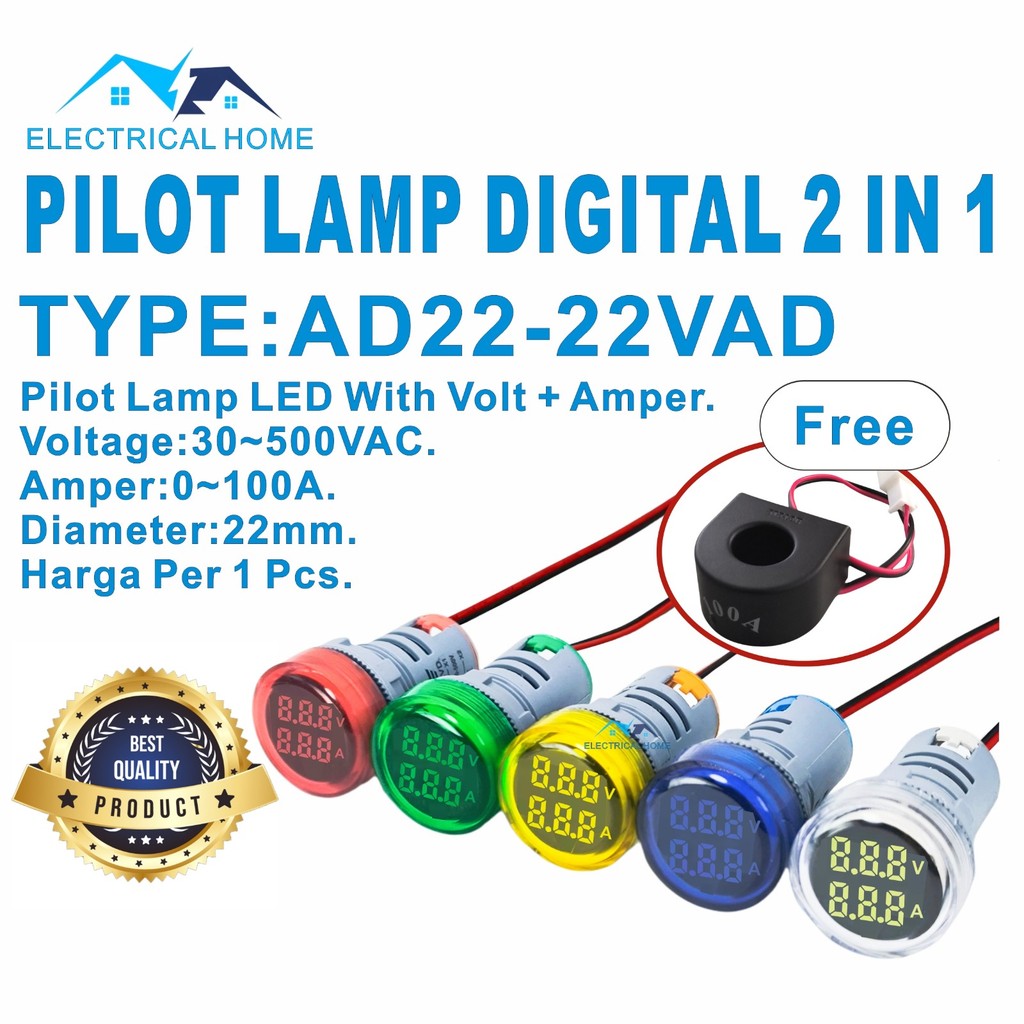 Jual Pilot Lamp LED with VOLT+AMPER METER 22mm BULAT BEST QUALITY ...