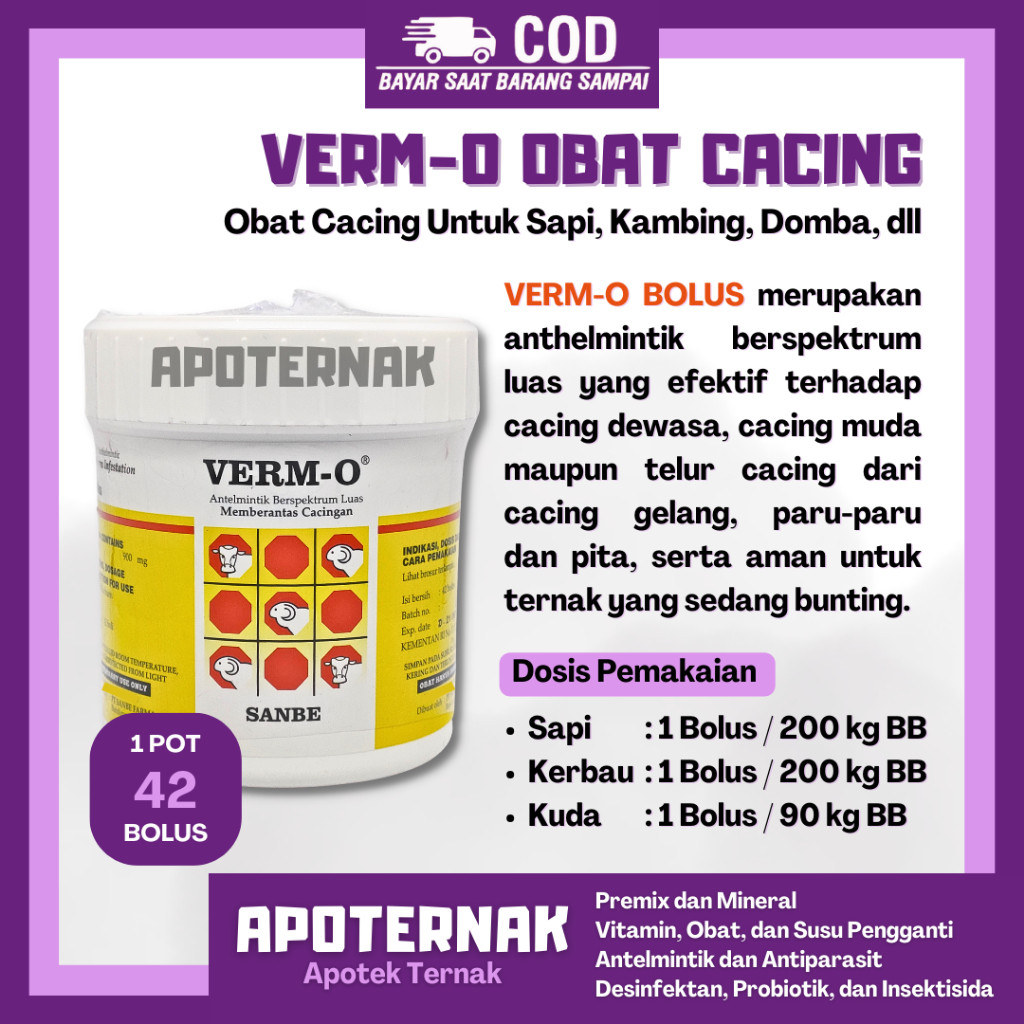 Jual VERM O BOLUS 42 Bolus 1 Botol - Obat Cacing Sapi Kuda untuk ...