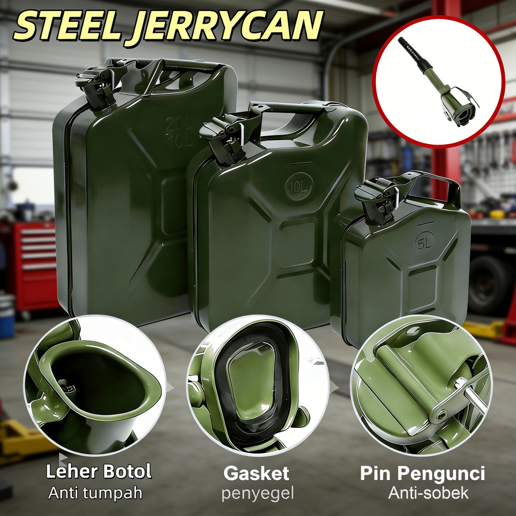 Jual 5/10/20L JERIGEN BESI BENSIN SOLAR JERRYCAN CARBON STEEL PLATE ...