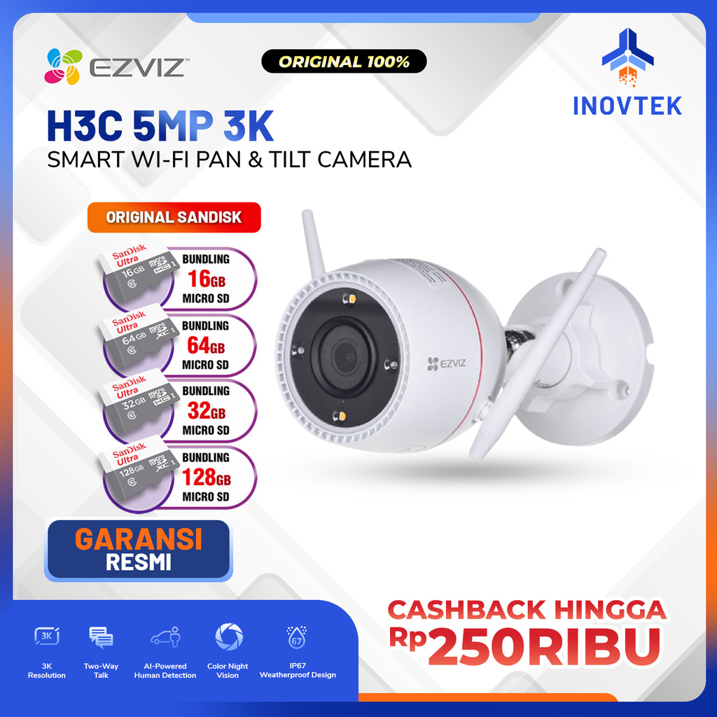 Jual EZVIZ H3c 5MP 3K Wi-Fi Smart Home Camera CCTV Outdoor Color Night ...