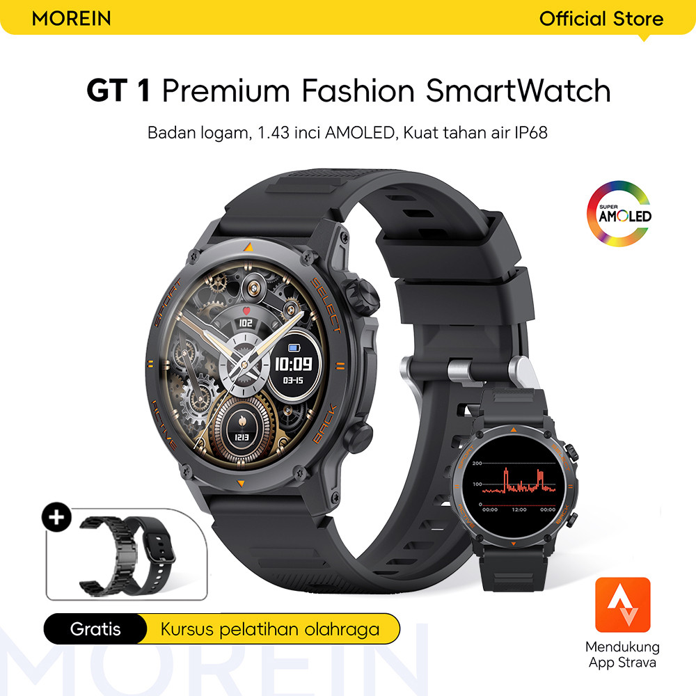Jual Morein GT1 Smartwatch AMOLED Display IP68 Waterproof Bluetooth ...