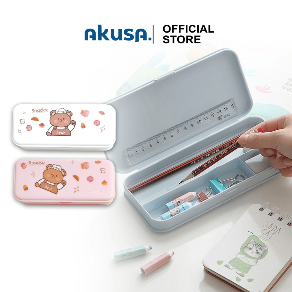 Jual AKUSA Kotak Pensil 3 Sekat Warna Pastel Tempat Pensil Sekolah ...