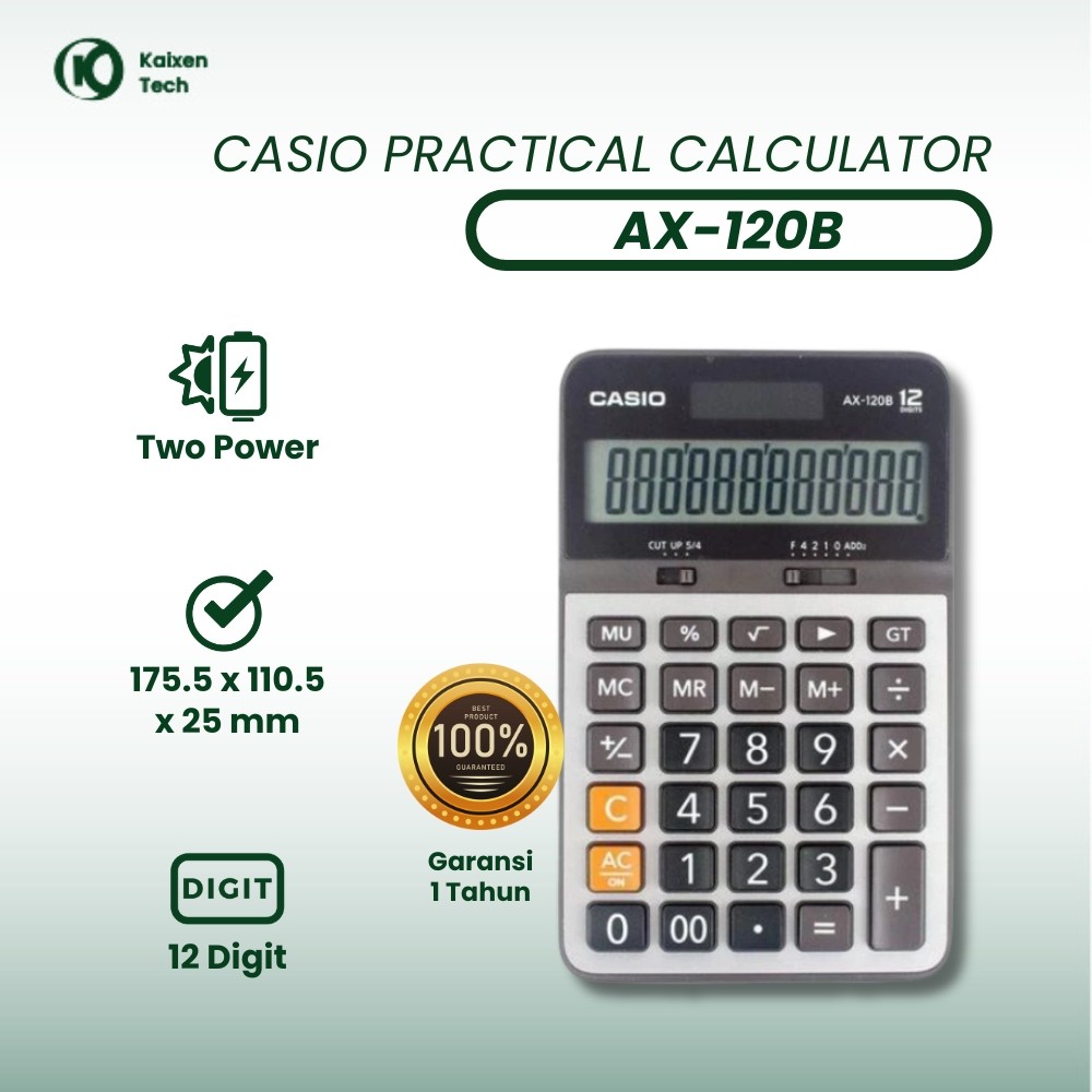 Jual Kalkulator Casio AX-120B Meja 12 Digit Extra Large Display Dual ...