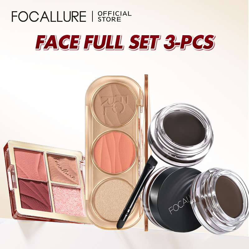 Jual [3PCS SET ]FOCALLURE Makeup Set Eyeshadow 3-in-1 Facial Shaping ...