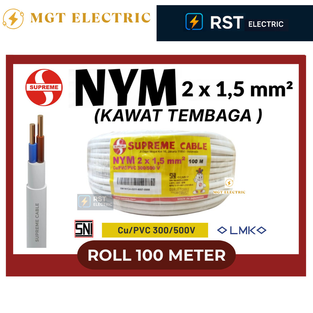 Jual SUPREME NYM 2X1.5 ROL 100M / SUPREME CABLE - Kabel Listrik Putih ...