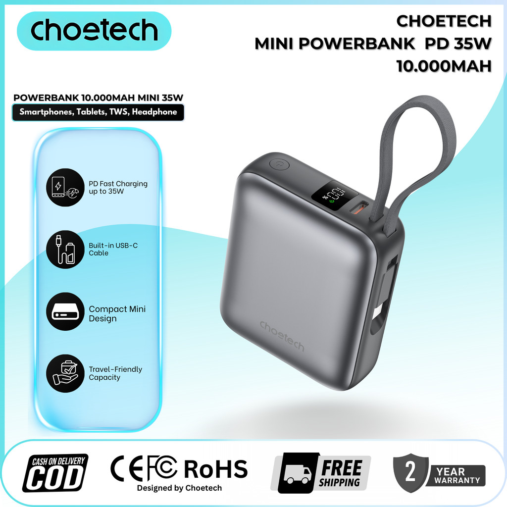 Jual Choetech Mini 35W 10000mAh PowerBank with USB-C Cable B832 | Fast ...