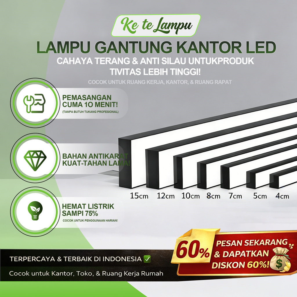 Jual Lampu LED Gantung Kantor 24W-88W 6500K Plafon Persegi Panjang ...