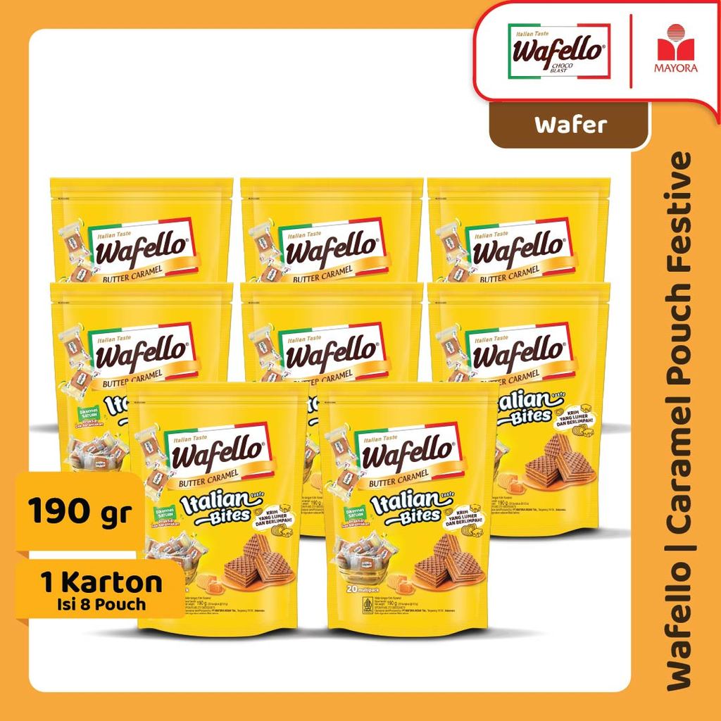 Jual Paket 1 Karton - Wafello Wafer Italia Butter Caramel Pouch Festive ...